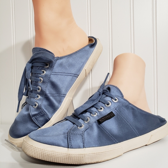 Superga | Shoes | Superga Blue Satin Slide Sneakers Sz | Poshmark